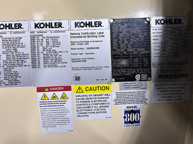 Kohler 2000 kW REOZMD | Global Power Supply